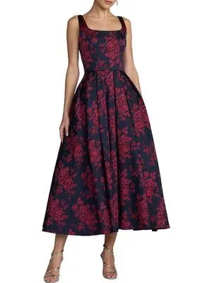 Mac Duggal Floral Brocade Tea-length Cocktail Dress - Fuchsia Multi
