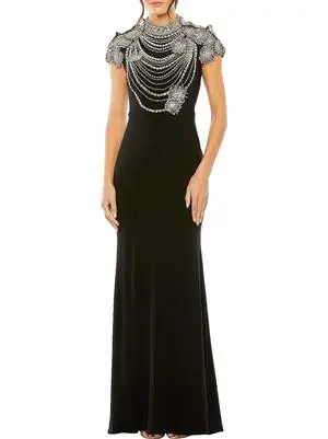 Mac Duggal Embellished Crepe Column Gown - Black