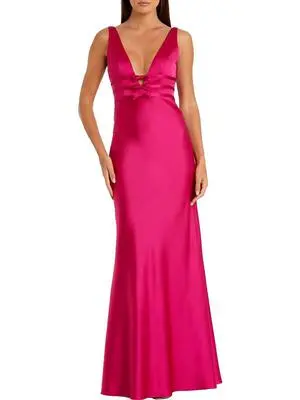 Mac Duggal Prom Bow-detailed Satin Sleeveless Gown - Raspberry