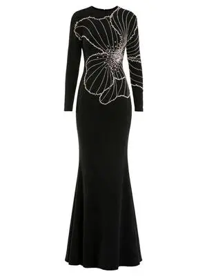 Mac Duggal Beaded Flower Jersey Gown - Black