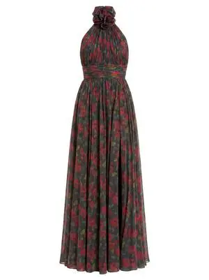 Mac Duggal Floral Chiffon High Neck Gown - Black Multi