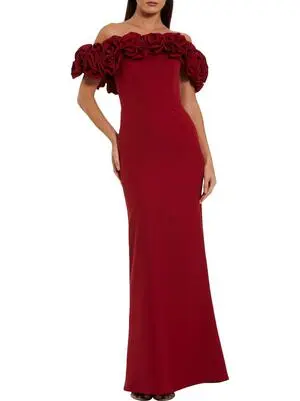 Mac Duggal Off-the-shoulder Crepe Column Gown - Ruby