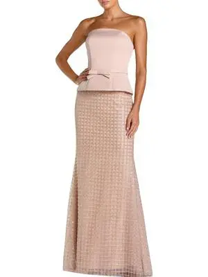 Mac Duggal Sequined Satin Column Gown - Blush