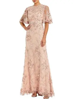 Mac Duggal Petite Floral Embroidered A-line Gown - Rose