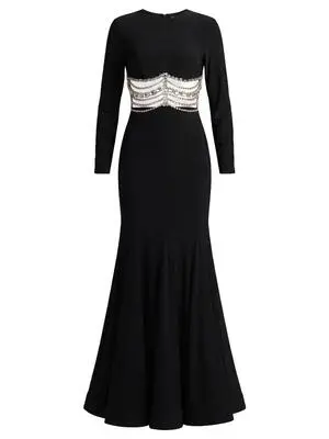 MAC DUGGAL Crystal-embellished Sheer Jersey Trumpet Gown