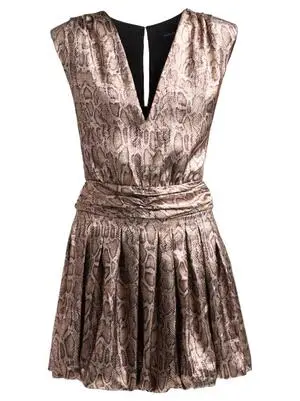 Ramy Brook Crystal Snake V-neck Mini Dress Metallic Python