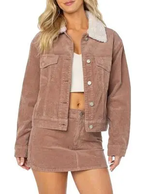 Roxy Big Smoke Cotton Corduroy Jacket With High Pile Fleece Collar - Ginger Snap