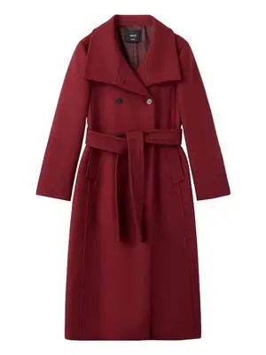 Mango Sirenita Belted Wool Blend Coat Red