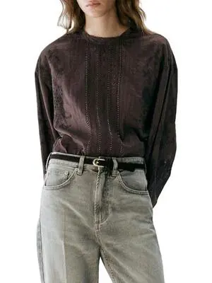 Mango Crystal Embroidered Long Sleeve Shirt - Brown