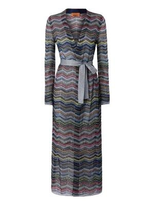 Missoni Long Chevron Viscose-blend Cardigan With Belt - Multicoloured