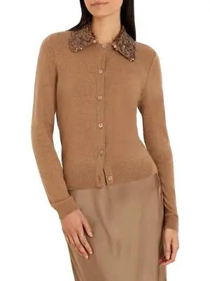 NIC+ZOE Sequin Collar Cardigan - Hazelnut