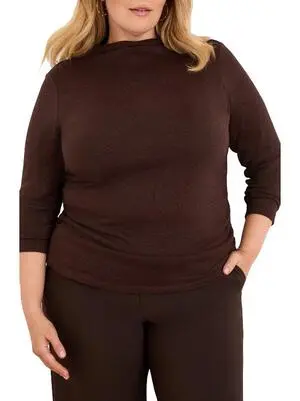 NIC+ZOE Everyday Sparkle Ruched Funnel Neck Top - Java