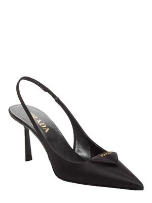 Prada Satin Logo Slingback Pump - Nero