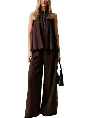 VICOLO Crew-nwck Button-fastening Blouse - Brown