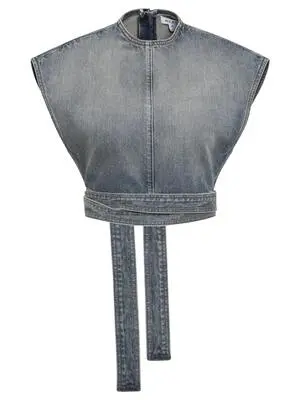 ALAÏA Alaia Raw Délavé Denim Belted Sleeveless Mini Top