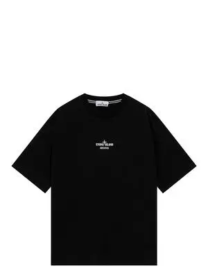 Stone Island Cotton T-shirt With Logo Prints - Black