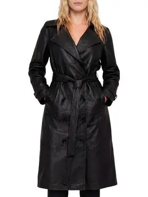 THE FRYE COMPANY Leather Trench Coat Black