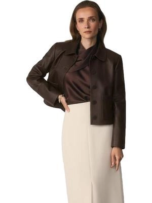 The Fold Orsini Leather Collard Jacket - Brown