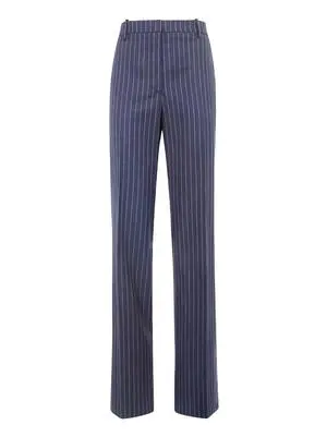 TOM FORD Corded Chalk-stripe Wool Tailored Straight Boyfriend Pants - Blue