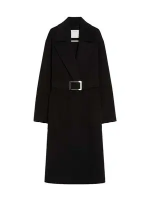 Sportmax Cappotto A Vestaglia In Pura Lana Nero - Black