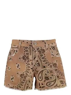 DON'T @ ME Paisley-print Frayed Shorts - Neutrals