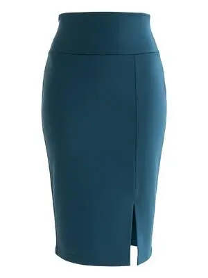 CONQUISTA High-waist Tailored Pencil Skirt With Side Slit – Teal
