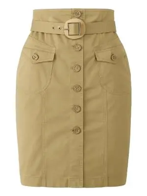 CONQUISTA High-waist Button-front Belted Skirt - Green