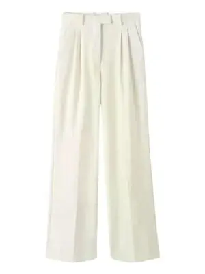 Almada Label Pleated Wide-leg Trousers - Neutrals