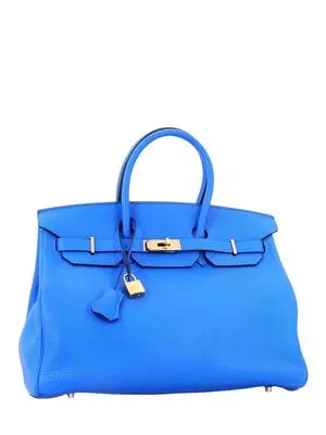 Hermès Birkin Handbag Bleu Hydra Clemence With Gold Hardware 35 Tote Bag Blue
