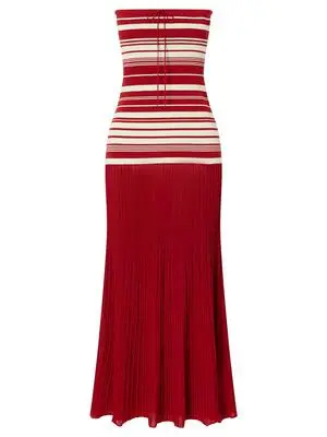 FAITHFULL THE BRAND Valmir Strapless Striped Pleated Cotton-blend Jersey Maxi Dress