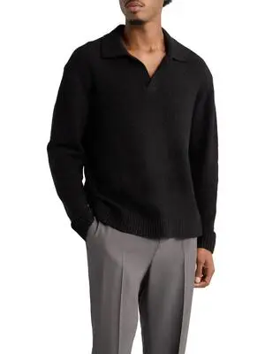 OPEN EDIT Bouclè Polo Sweater Black