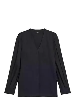 THEORY V-neck Pleated-sleeve Blouse