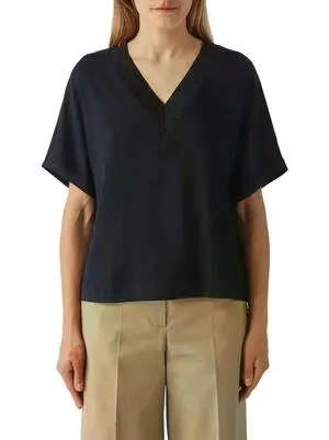 GRAN SASSO Lurex Glitter-trim V-neck Sweater Blue