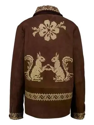 BAZISZT Embroidered Shearling-collar Jacket