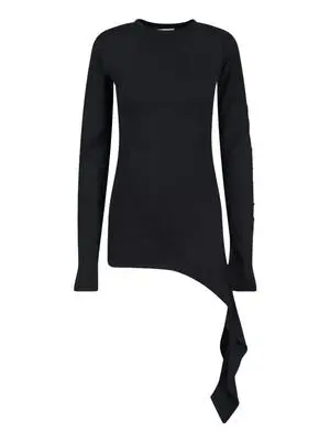 LOW CLASSIC Asymmetric Ruffled T-shirt - Black