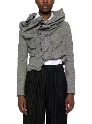 Junya Watanabe Houndstooth-pattern Draped-design Jacket Black