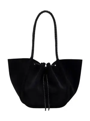 Proenza Schouler Large Ruched Tote In Suede And Braided Calf - Black