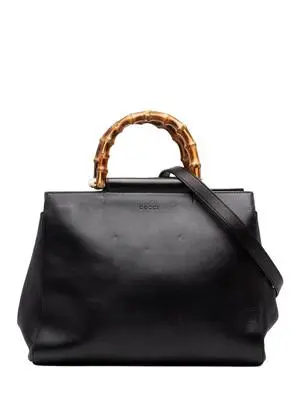 GUCCI 2000-2015 Medium Leather Bamboo Nymphaea Satchel