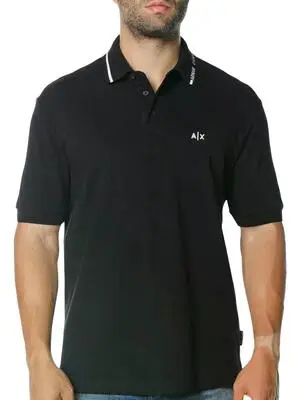Armani Exchange Logo-embroidered Polo Shirt - Black