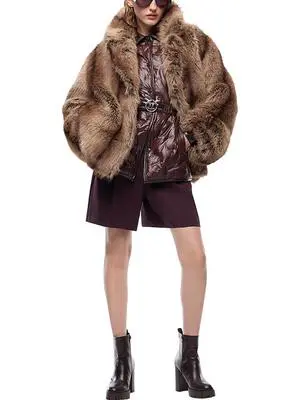 Pinko Caladenia Faux Fur Caban Coat - Beige