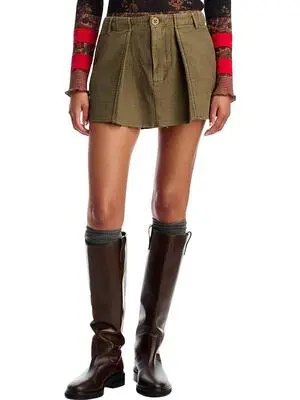 Free People Riverfront Surplus Cotton Utility Mini Skirt - Beech Leaves