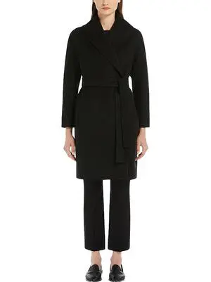 Max Mara Messi Wool Shawl Collar Robe Coat Black