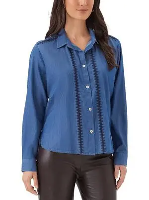 KAREN KANE Crochet Trim Button Up Shirt