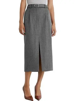 REISS Petites Astrid Wool Pinstriped Midi Skirt - Grey