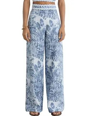 REISS Petite Mila Printed Linen Pants Blue