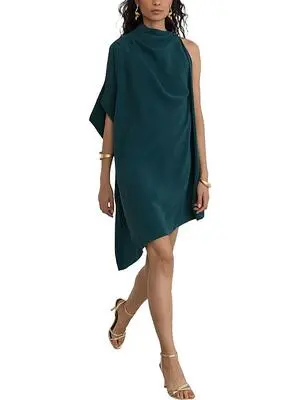 REISS Ellery Asymmetric Draped Dress - Blue