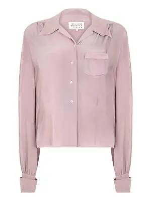 MAISON MARGIELA Maison Margiela Cropped Silk Satin Button-Up Shirt With Ruffled Cuffs