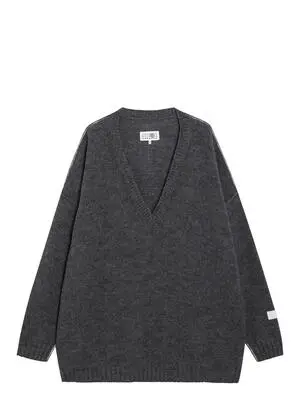 MAISON MARGIELA Oversized V-neck Heathered Knit Sweater - Grey