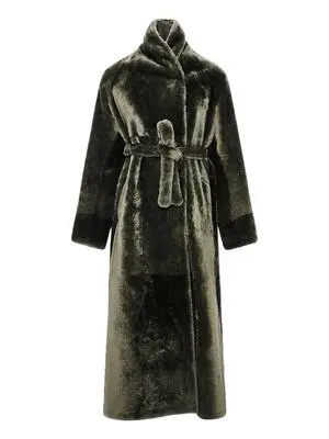 YVES SALOMON Yves Salomon Belted Shearling Long Coat
