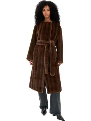 STAND STUDIO Miranda Faux Fur Coat Brown